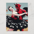 Retro Art Devil With Ballet Dancer Swan Dress Postcard | Zazzle
