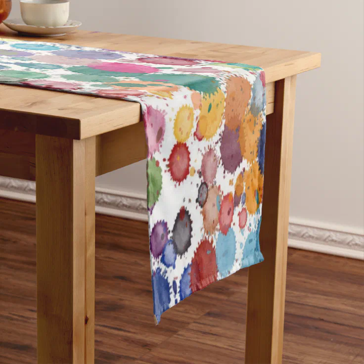 Retro art paint splatter table runner | Zazzle