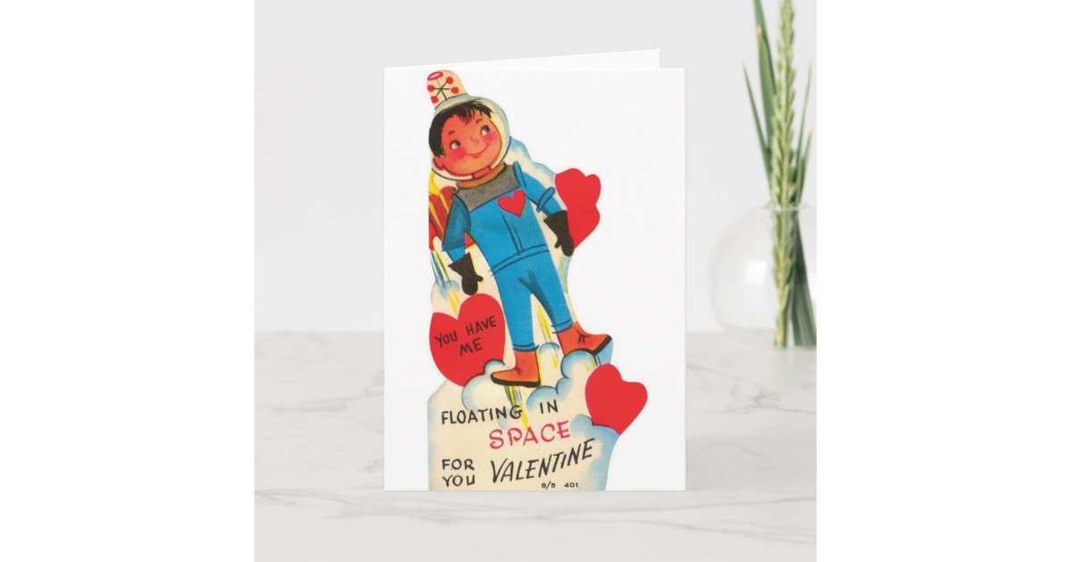 Retro Astronaut In Space Valentine's Day Card | Zazzle