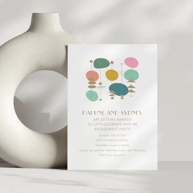 Retro Atomic Age Mid Century Mod Engagement Party Invitation | Zazzle