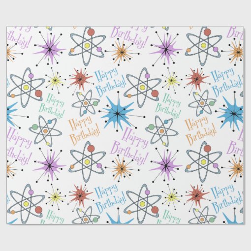 Retro Atomic Birthday Wrapping Paper | Zazzle