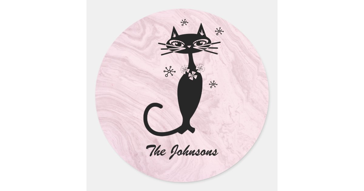 Retro Atomic Black Cat Personalized Sticker | Zazzle