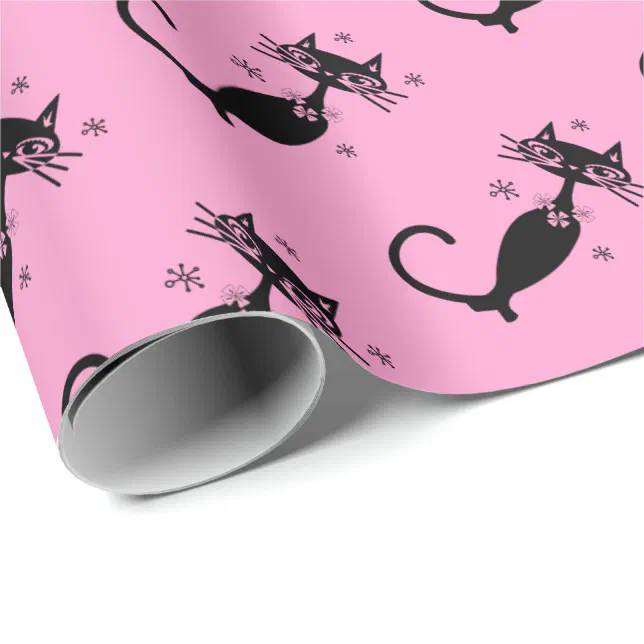 Retro Atomic Black Cat Personalized Wrapping Paper | Zazzle