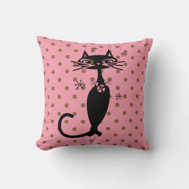 RETRO ATOMIC CAT 1950's PINK PILLOWS | Zazzle