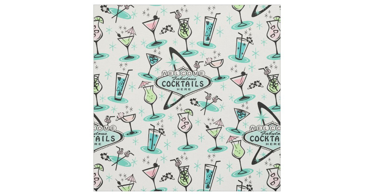 Retro Atomic Cocktails Fabric | Zazzle