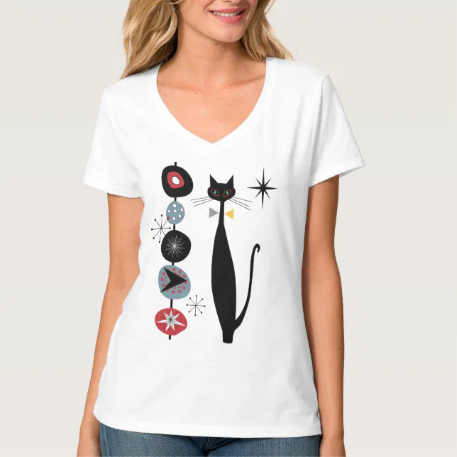 Retro Atomic Era Cool Cat Black Cat MCM T-Shirt | Zazzle
