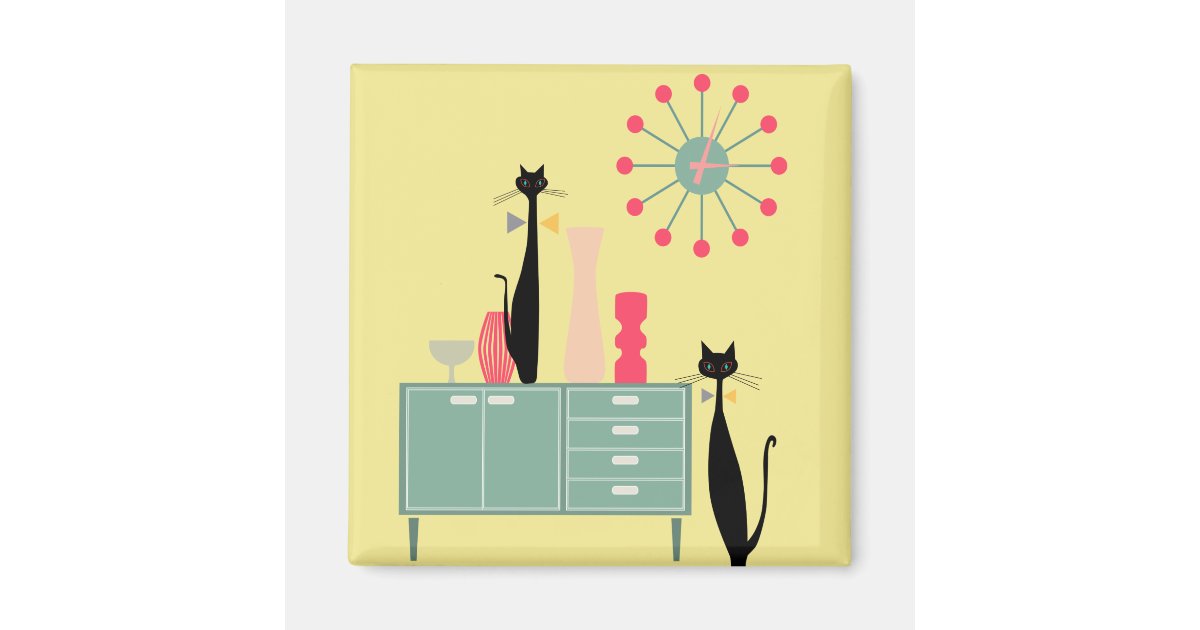 Retro Atomic Era MCM Cool Cat Magnet v4 | Zazzle