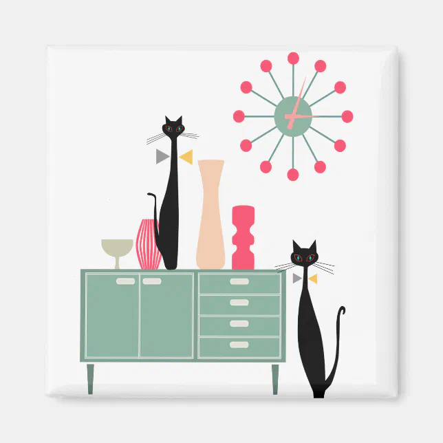 Retro Atomic Era MCM Cool Cat Magnet v5 | Zazzle