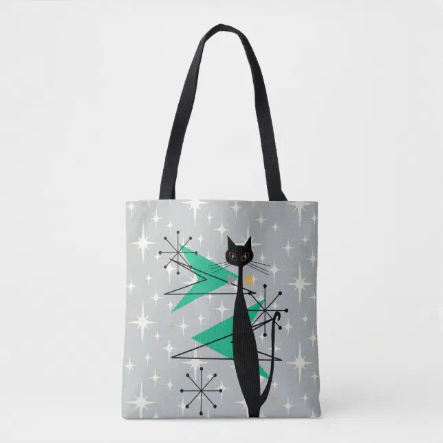 Retro Atomic Era MCM Cool Cat on Gray Tote Bag | Zazzle