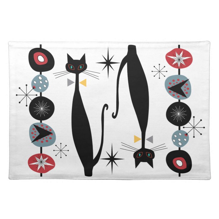 Retro Atomic Era MCM Cool Cat v1 Cloth Placemat | Zazzle