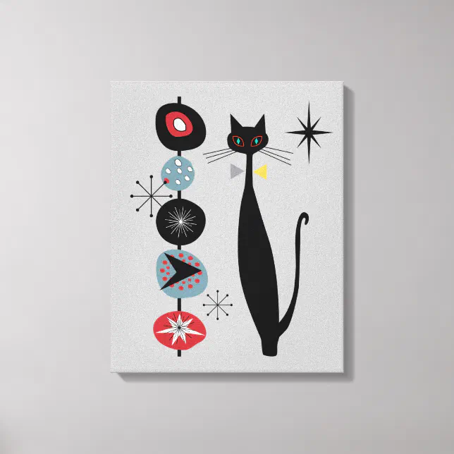 Retro Atomic Era Mid Century Modern Cool Cat Canvas Print | Zazzle
