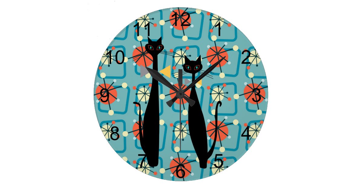 Retro Atomic Era Mid Century Modern MCM Cool Cat 4 Large Clock | Zazzle