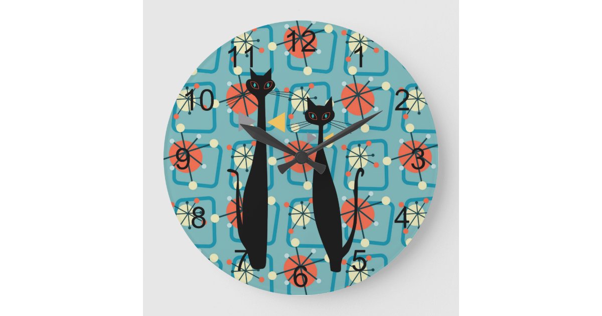 Retro Atomic Era Mid Century Modern MCM Cool Cat 4 Large Clock | Zazzle