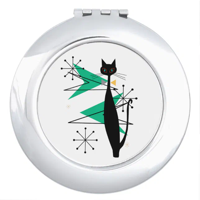 Retro Atomic Era Mid Century Modern MCM Cool Cat Compact Mirror | Zazzle