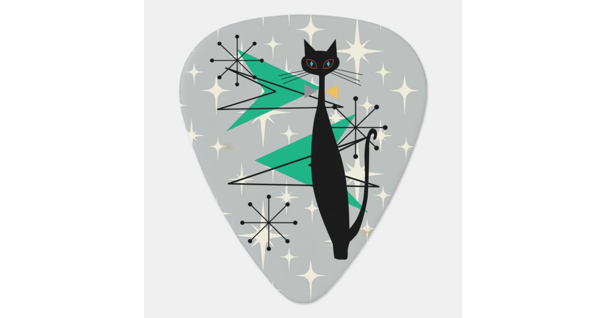 Retro Atomic Era Mid Century Modern MCM Cool Cat Guitar Pick | Zazzle