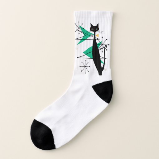 Retro Atomic Era Mid Century Modern MCM Cool Cat Socks | Zazzle
