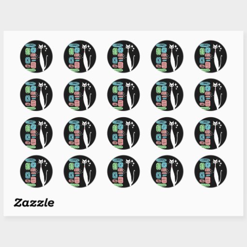 Retro Atomic Era Mid Century Modern White Cat Classic Round Sticker ...