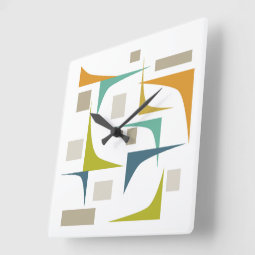 Retro Atomic Mid Century Geometric Turquoise Green Square Wall Clock ...