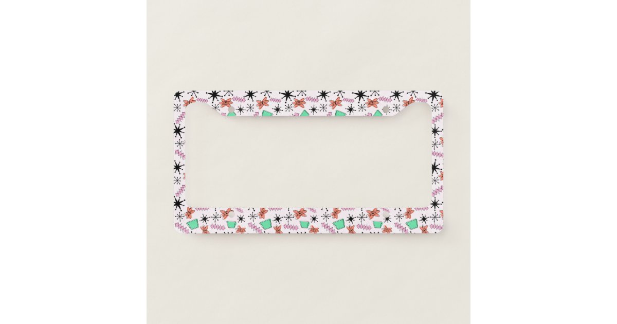 Retro Atomic Shapes Pink Orange & Green License Plate Frame | Zazzle