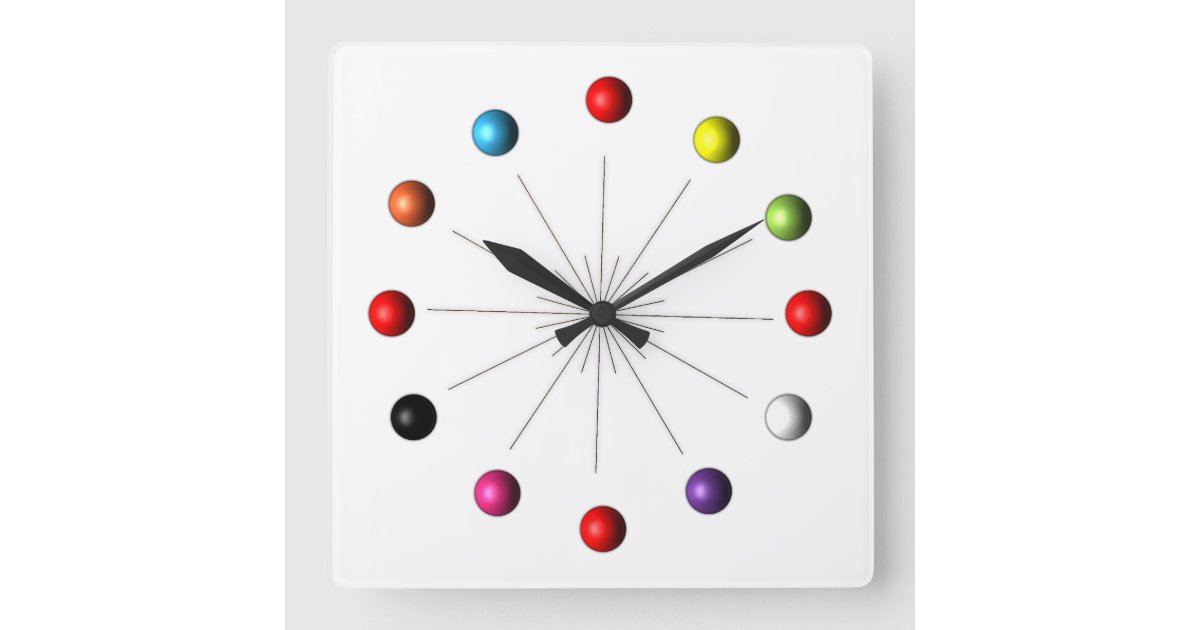 Retro Atomic Star Burst Square Wall Clock | Zazzle