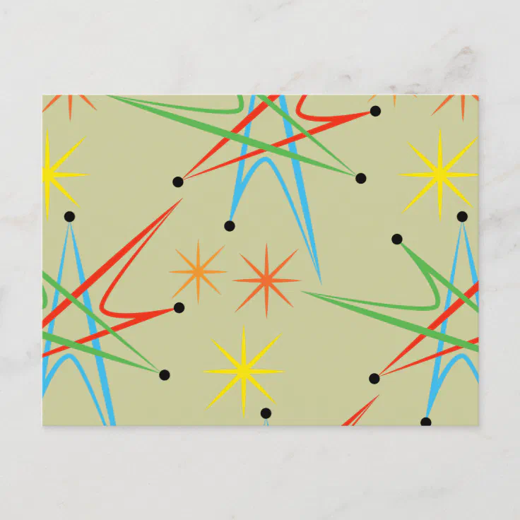 Retro Atomic Starburst Multicolored Pattern Postcard | Zazzle
