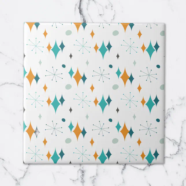 Retro Atomic Starburst Stars Pattern Ceramic Tile | Zazzle