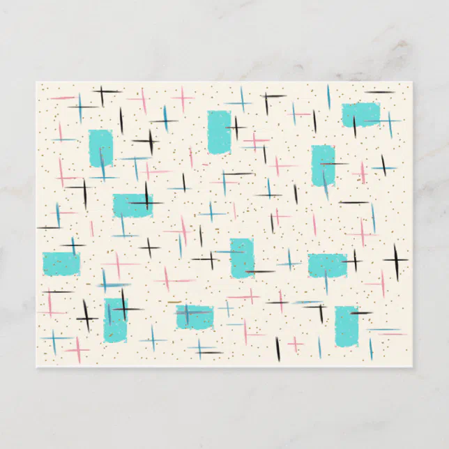 Retro Atomic Turquoise Pattern Postcard | Zazzle