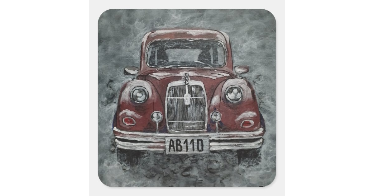 retro, auto, car, square sticker | Zazzle