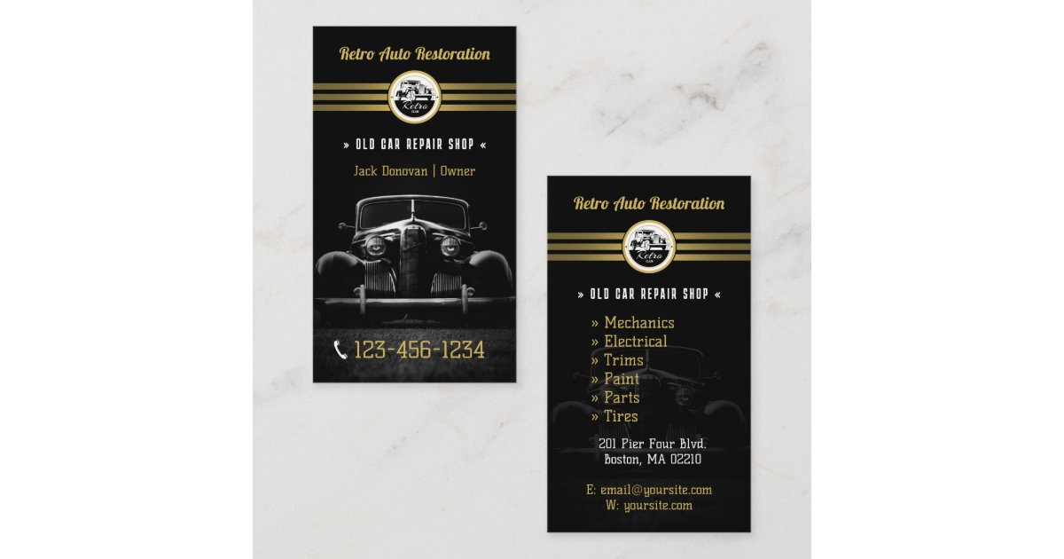 Retro Auto Restoration | Repair Shop elegant Business Card | Zazzle