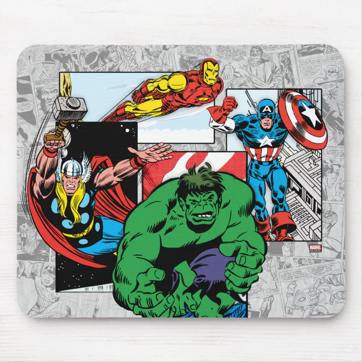 Retro Avengers Emerge From Comic Panels Mouse Pad | Zazzle