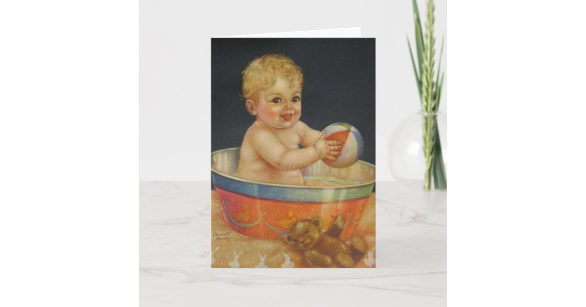 Retro Baby Bath Greeting Card | Zazzle