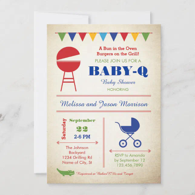 Retro Baby-Q Baby Shower Invitation | Zazzle
