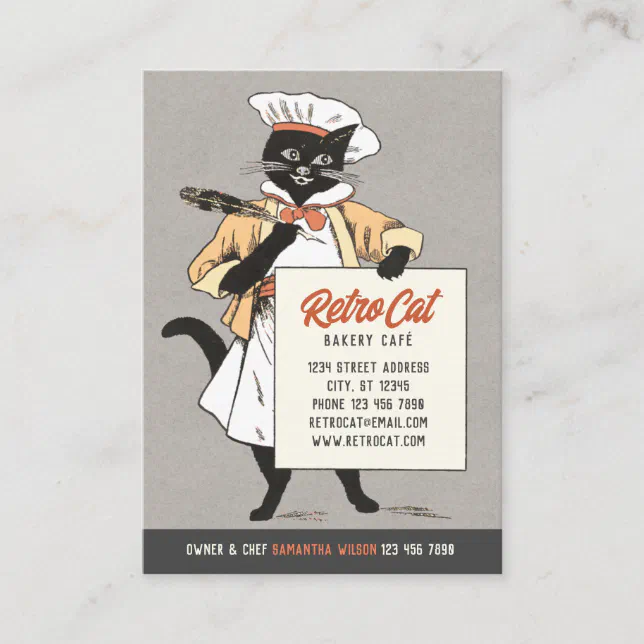 Retro Bakery Cafe Restaurant Cat Chef CC1221 Business Card | Zazzle