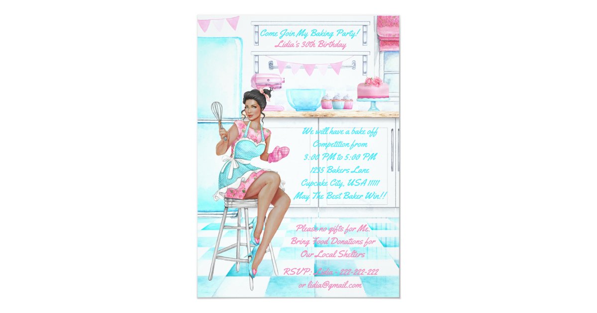 Retro Baking Cook Off Competition Birthday Party Invitation | Zazzle.com