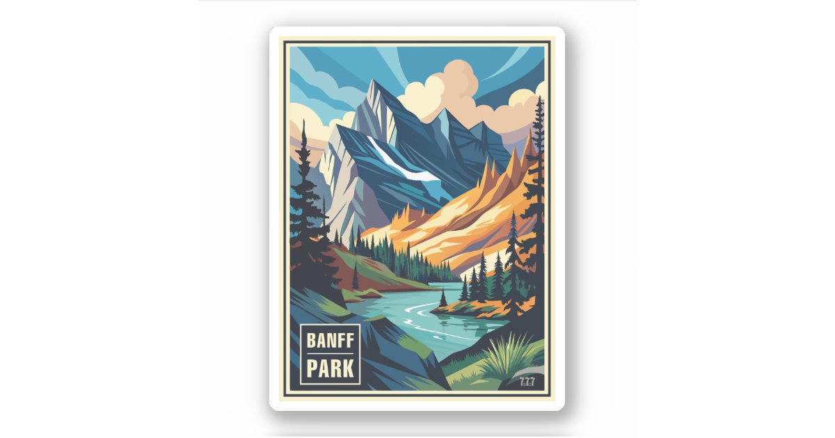 Retro Banff National Park Sticker | Zazzle