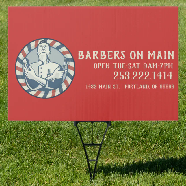 Retro Barber Badge Horizontal Outdoor Sign | Zazzle