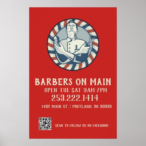 Retro Barber Badge & QR Code Poster | Zazzle