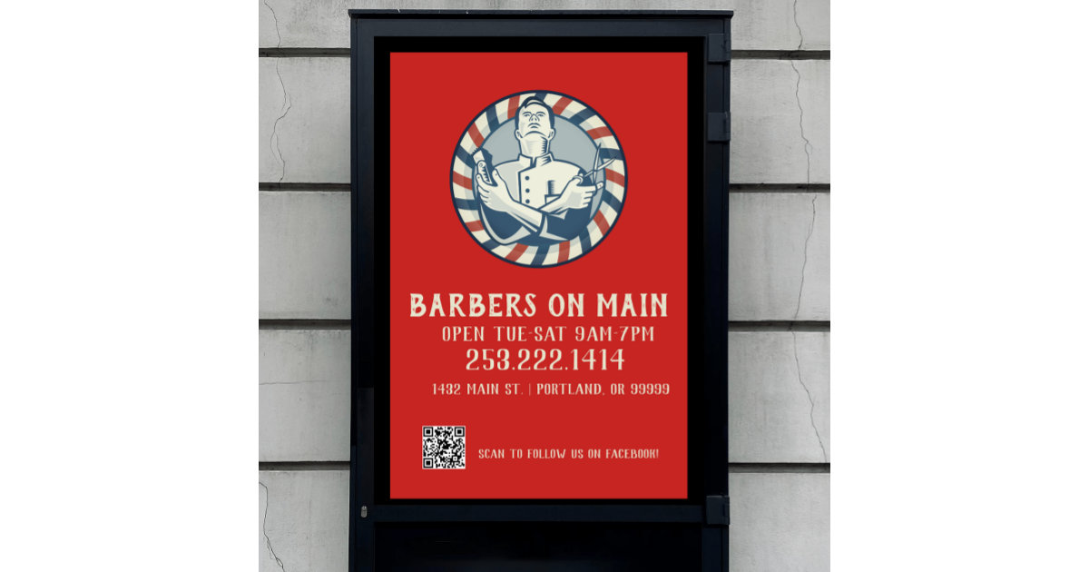 Retro Barber Badge & QR Code Poster | Zazzle
