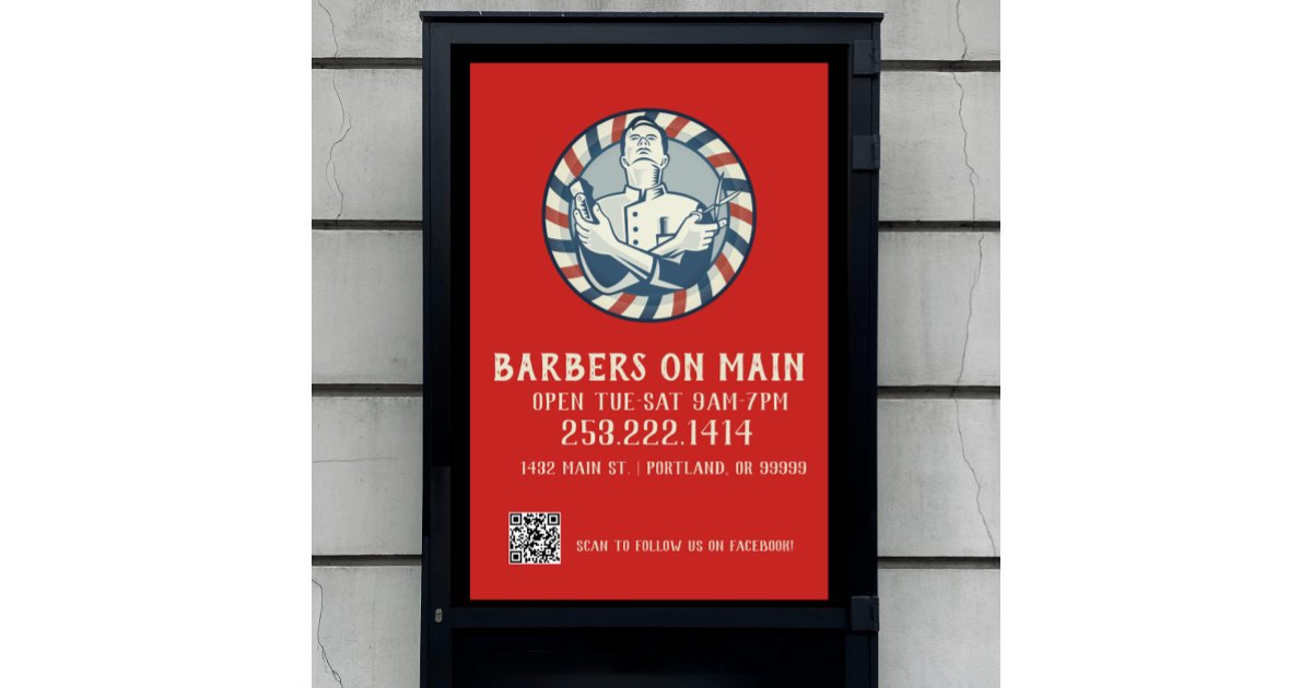 Retro Barber Badge & QR Code Poster | Zazzle