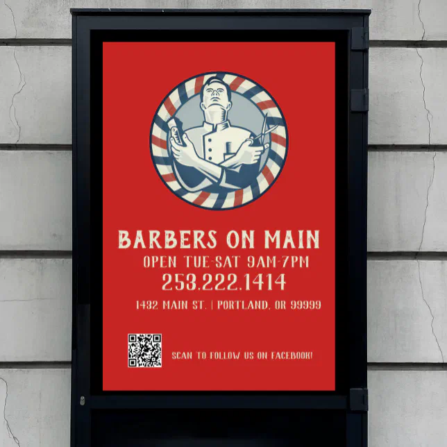 Retro Barber Badge & QR Code Poster | Zazzle
