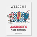 Retro Baseball Vibes Birthday Party Welcome Sign | Zazzle