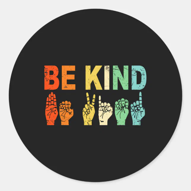 Retro Be Kind Hand Sign ASL Autism Awareness Men W Classic Round ...