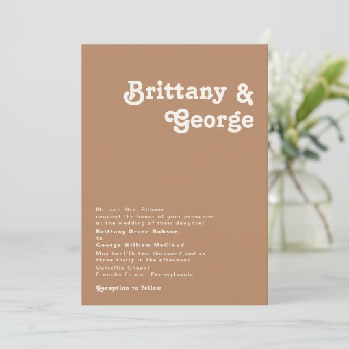 Retro Beach | Brown Traditional Wedding Invitation | Zazzle