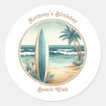 Retro Beach Club Coastal Surf Birthday Classic Round Sticker | Zazzle