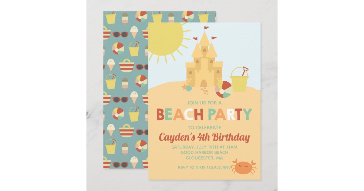 Retro Beach Party Summer Sand castle Birthday Invitation | Zazzle.com