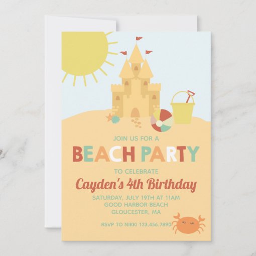 Retro Beach Party Summer Sand castle Birthday Invitation | Zazzle