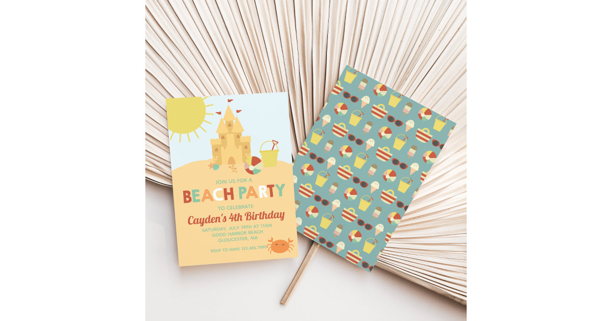 Retro Beach Party Summer Sand castle Birthday Invitation | Zazzle
