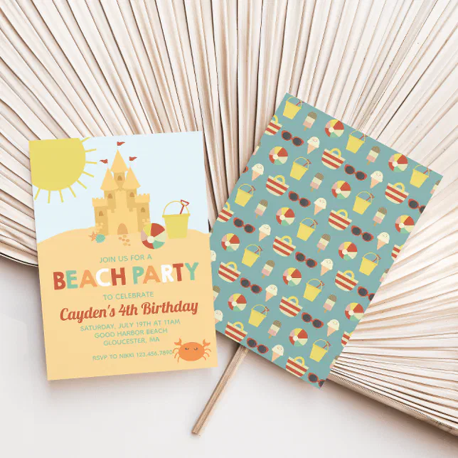 Retro Beach Party Summer Sand castle Birthday Invitation | Zazzle