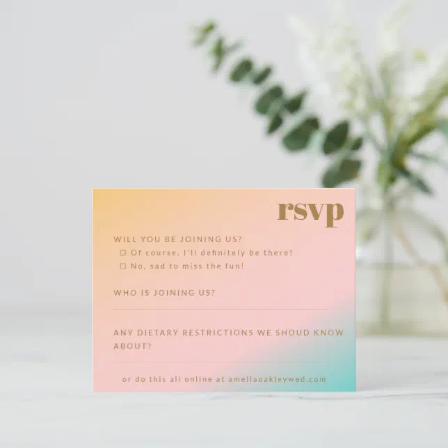 Retro Beach Pastel Gradient Unique Wedding Website RSVP Card | Zazzle