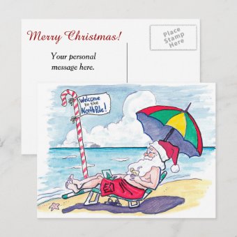 Retro Beach Santa Claus Christmas Holiday Postcard | Zazzle